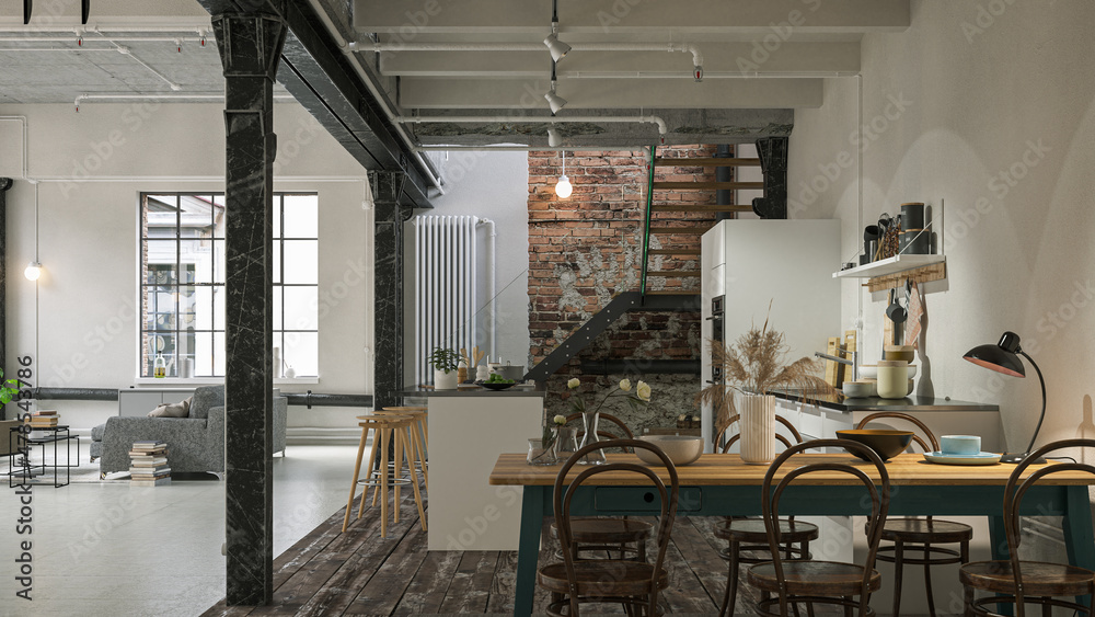Moderne industrial vintage retro Loft apartment in downtown with ...