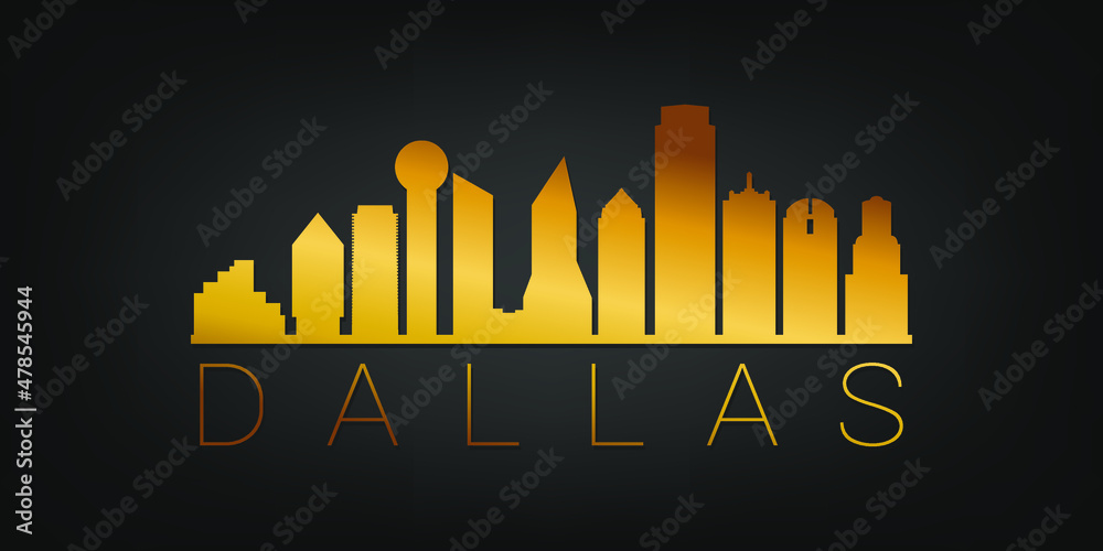Dallas, TX, USA Gold Skyline City Silhouette Vector. Golden Design ...