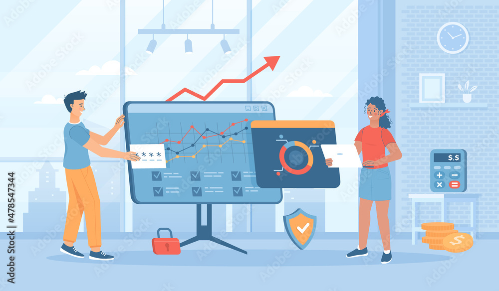 Digital business concept. Experts analyze virtual data. Management ...