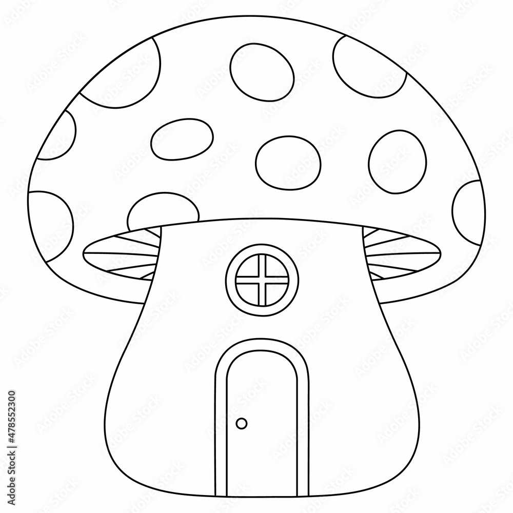 Mushroom House Coloring Page for Kids Stock Vector | Adobe Stock