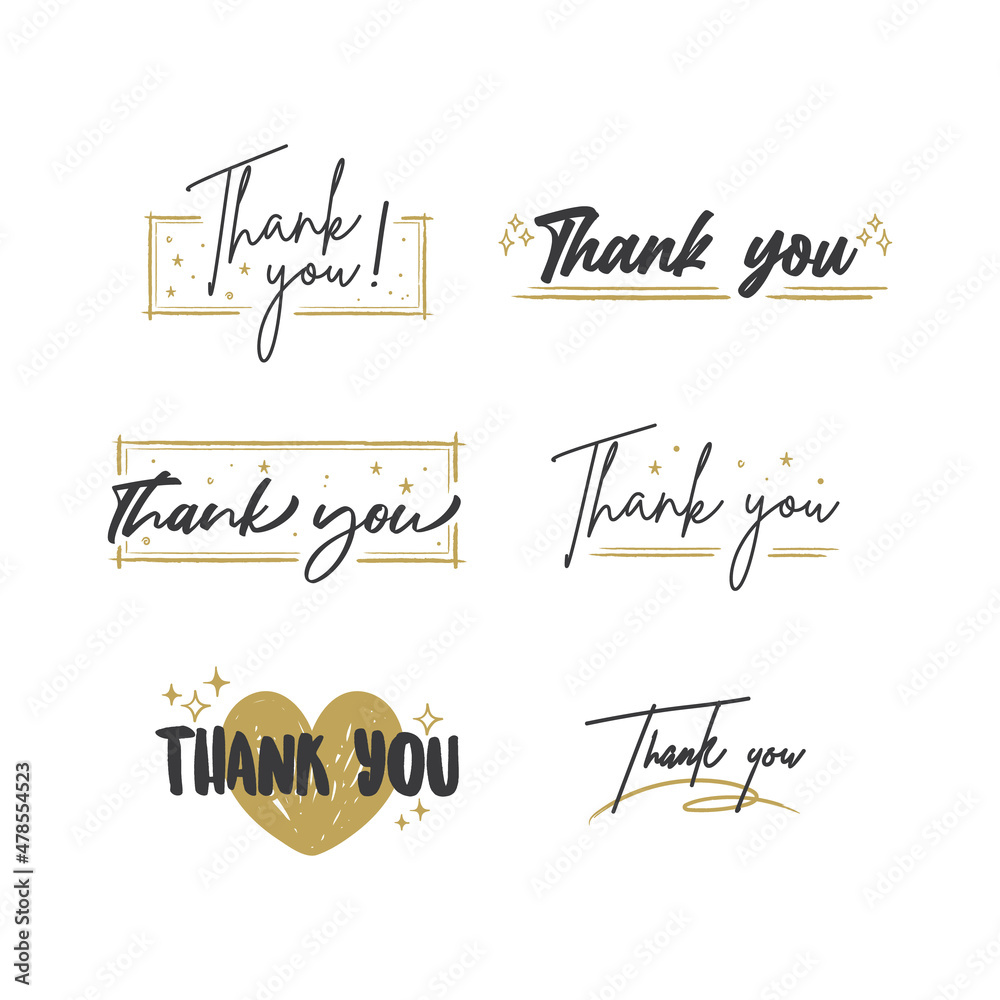 Thank you text lettering collection. Thanks message in hand drawn style ...