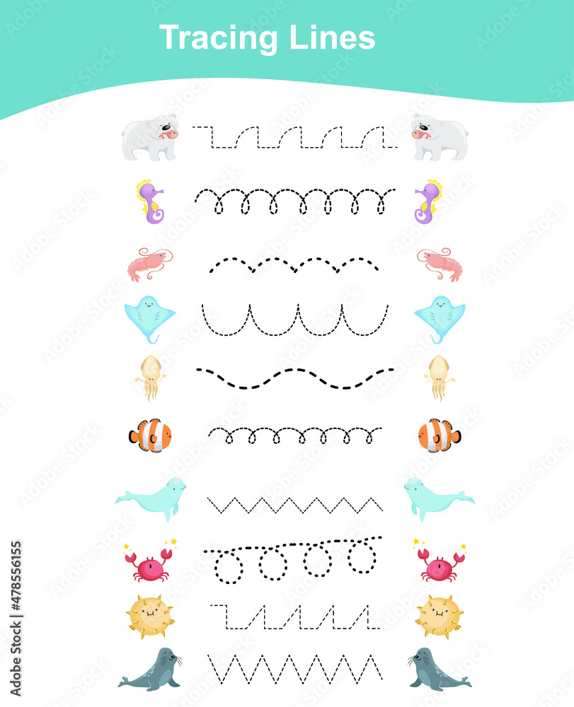 Tracing Lines Game Animals Edition. Educational worksheet. Worksheet ...