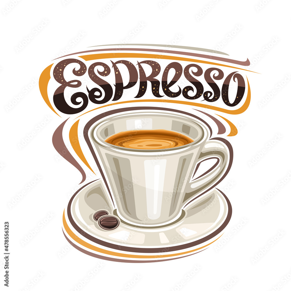 Vector poster for Espresso Coffee, illustration of single ceramic cup ...