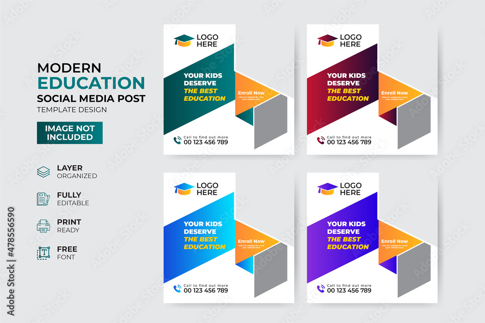 Creative and modern education admission social media post template ...