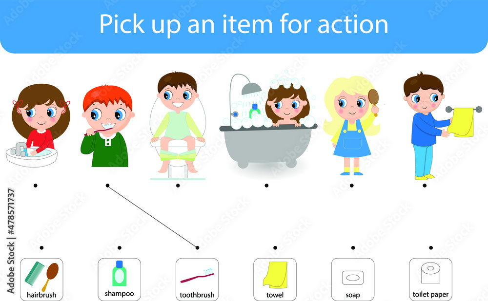 Pick up an item for action. Hygiene procedures drawings of children ...