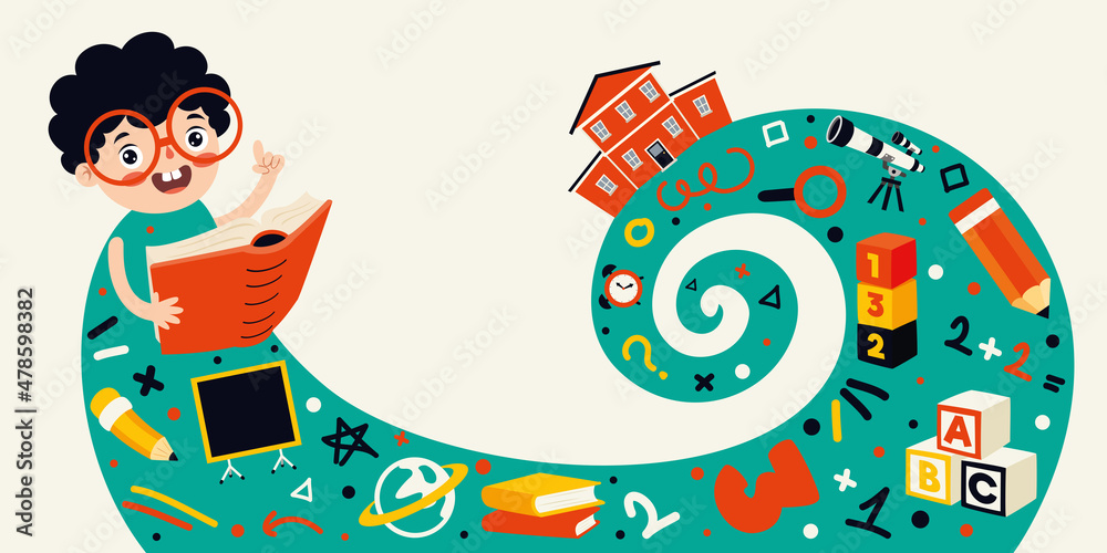Education Concept With Cartoon Character Stock Vector | Adobe Stock