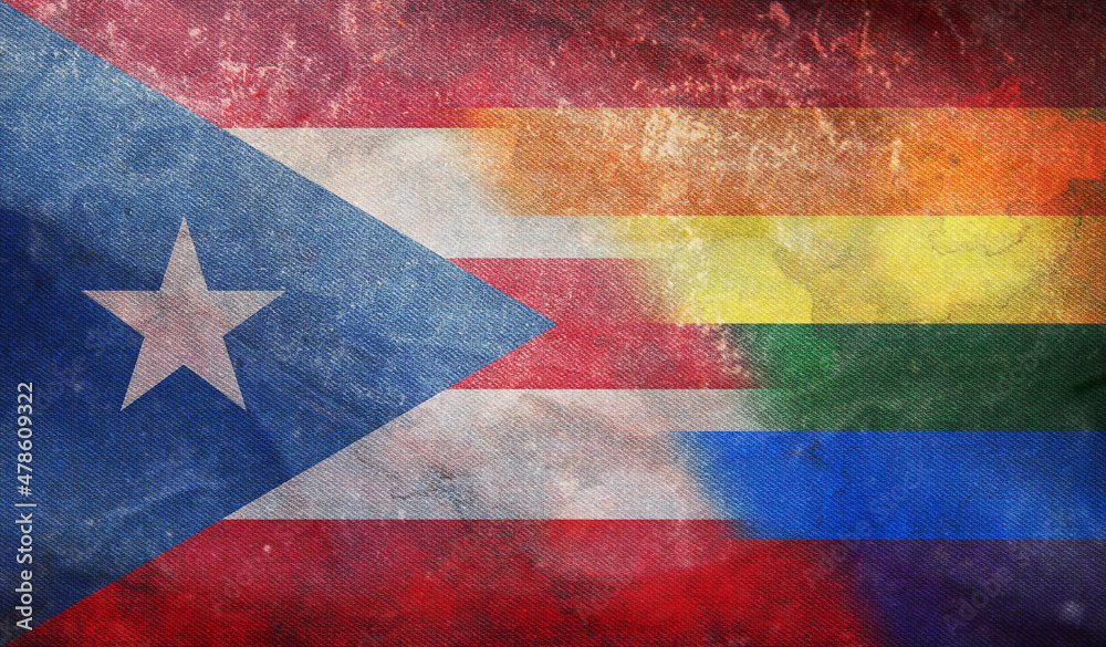 Top view of national lgbt retro flag of Puerto Rico with grunge texture ...