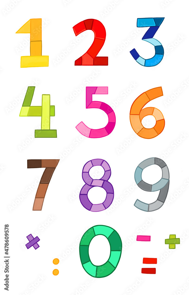 set of numbers from 1 to 9 bright decorative in stained glass style for ...