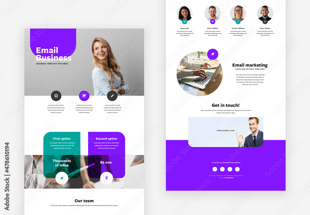 Modern Email Newsletter Layout with Purple and Teal Accent Stock ...
