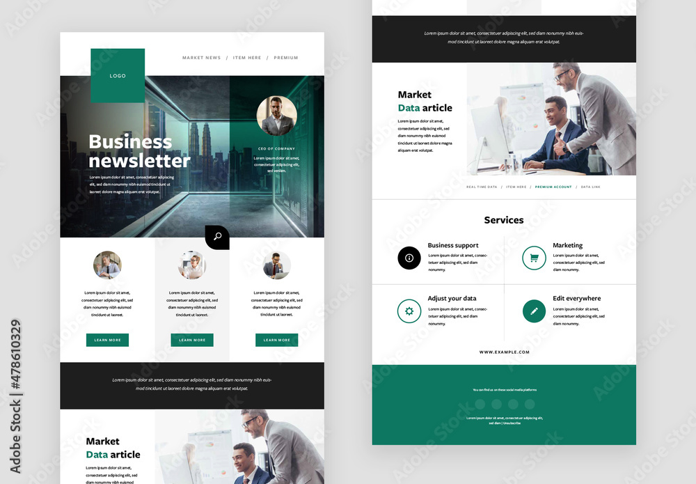Modelo de Teal Newsletter Layout for Business do Stock | Adobe Stock