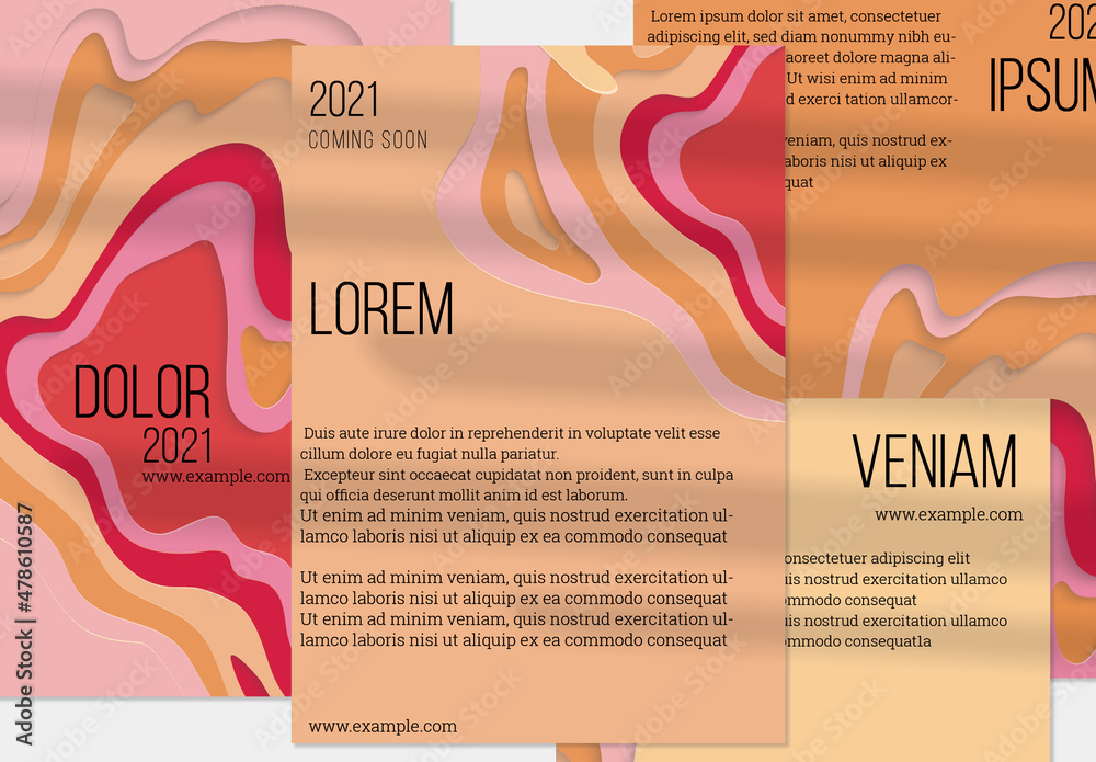 Flyer Layout with Paper Cut Craft Wavy Layered Texture Stock Template ...