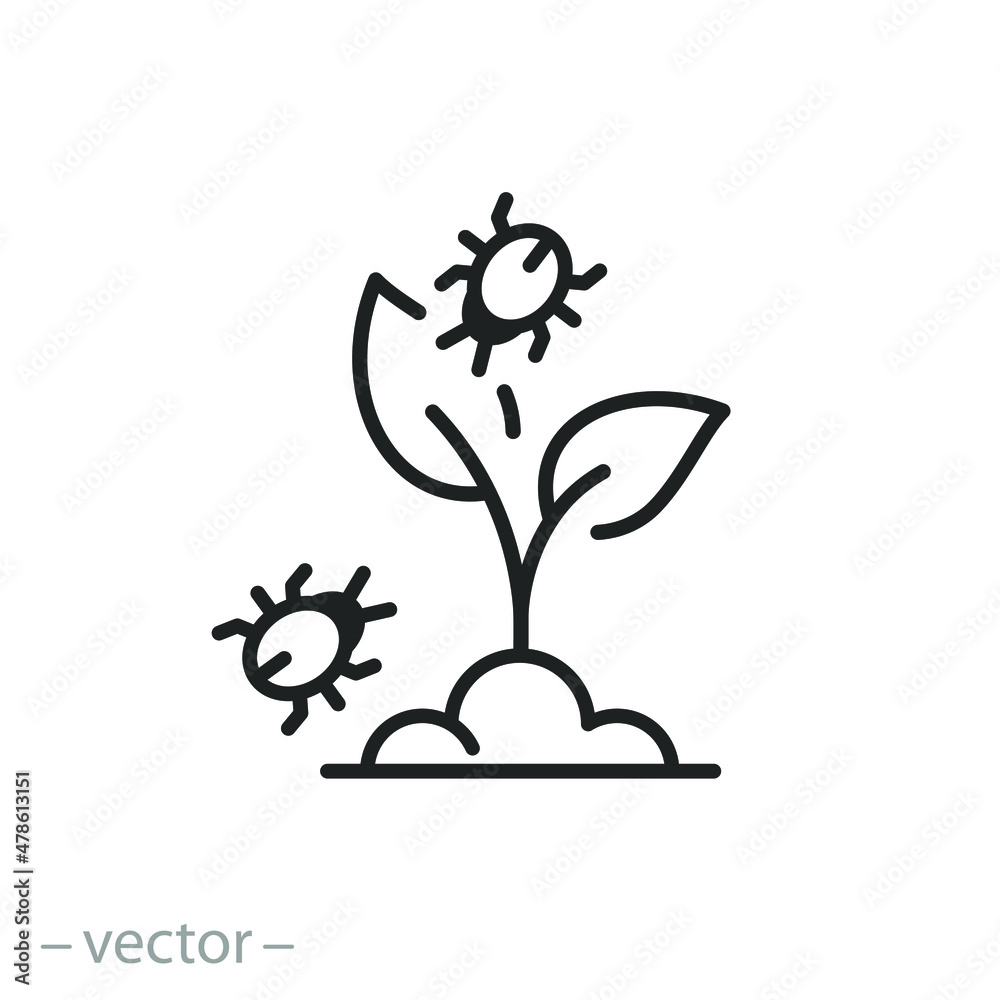 pest plant icon, damage crop for aphid attack, harmful insect, tick or ...