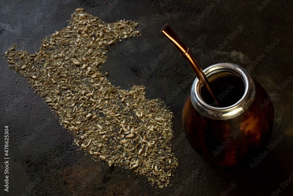 yerba mate in gourd matero with shape of Peru made by yerba mate Stock ...