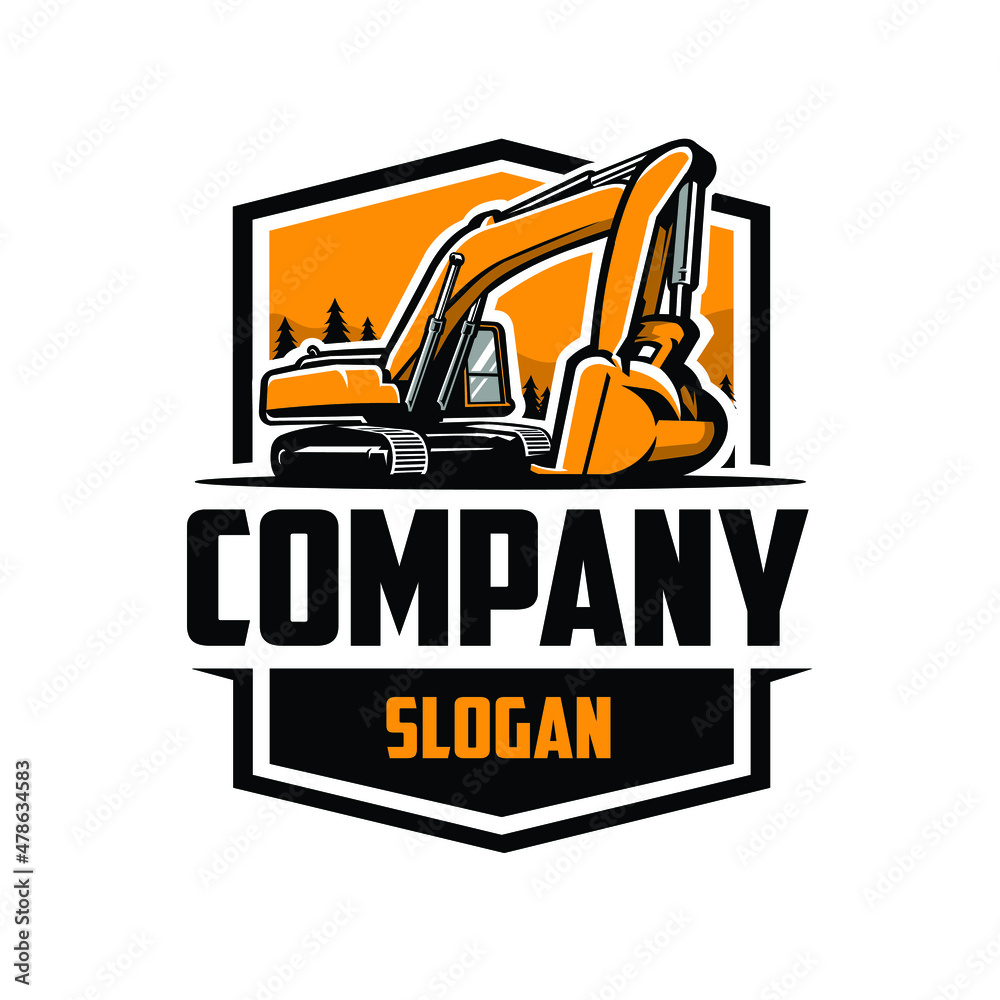 Excavator company badge emblem logo in white background. Best for ...