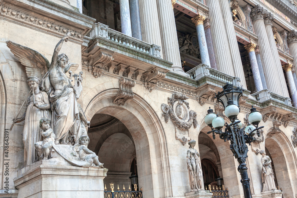 Baroque architecture and sculptures . Facade of Opera Garnier in Paris ...