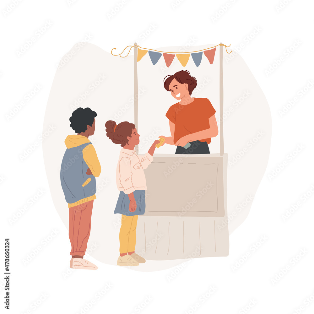 Buying a ticket isolated cartoon vector illustration. Child buying ...