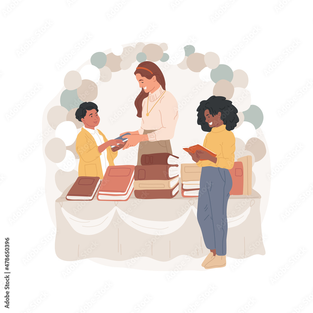 Book stall isolated cartoon vector illustration. School fete, tent ...