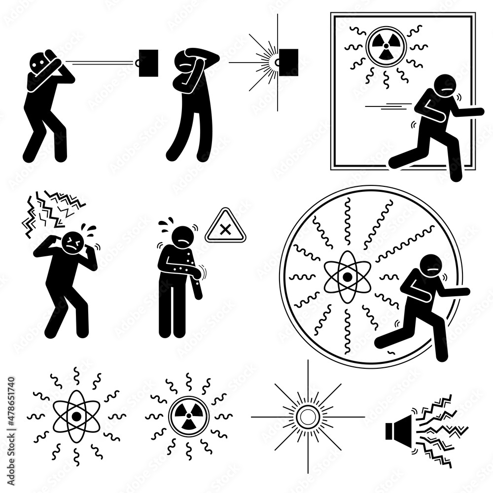 Radioactive hazard, biohazard, UV optical ray light, X-ray radiation ...