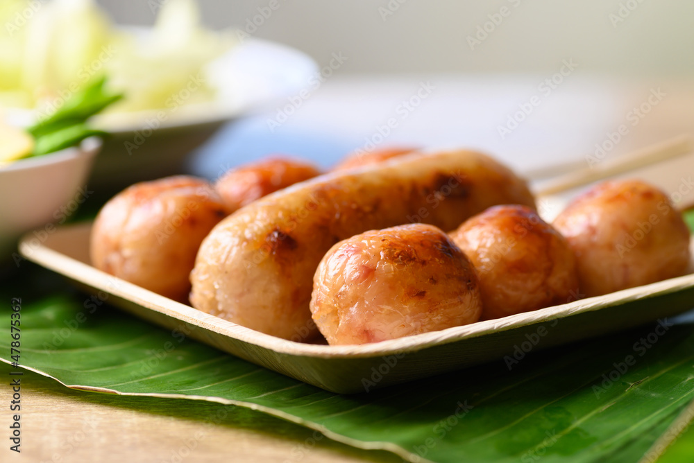 Thai sausage or Isan sausage, grilled fermented rice with minced pork ...