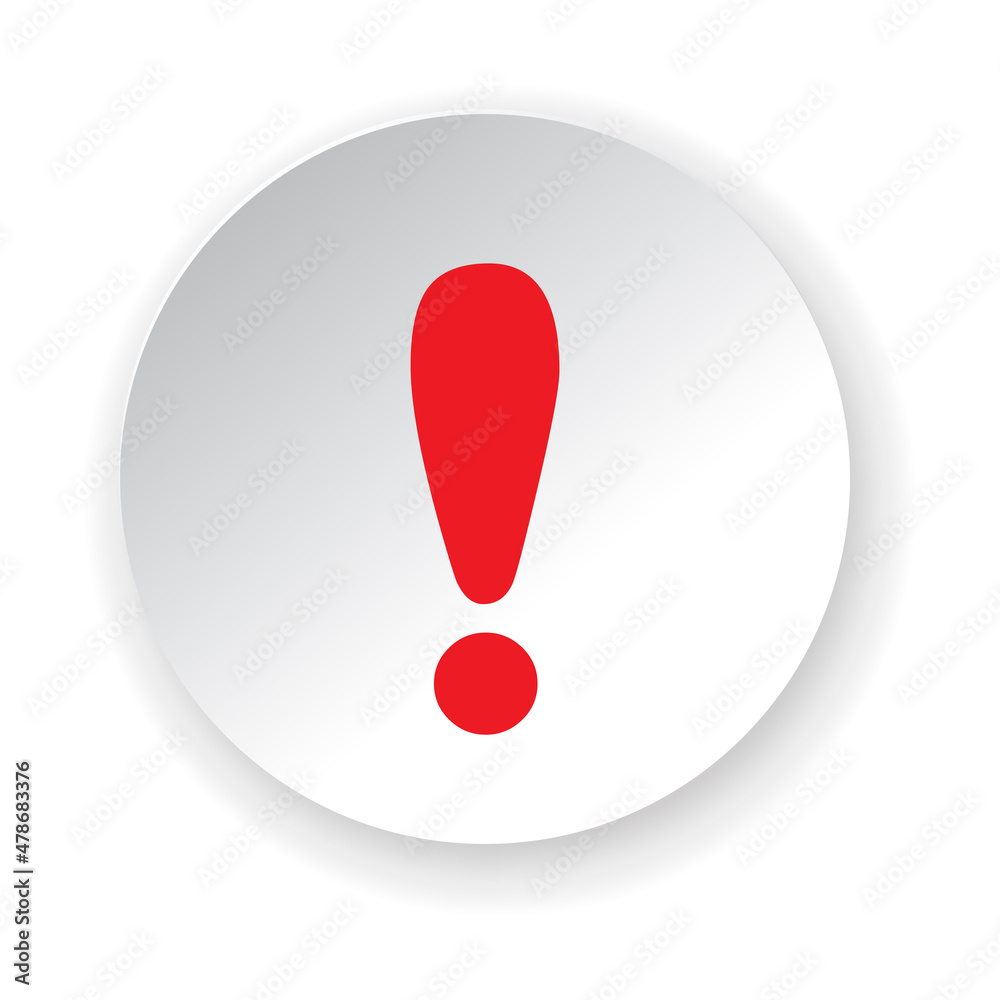 red exclamation mark on white circle button icon vector for graphic ...