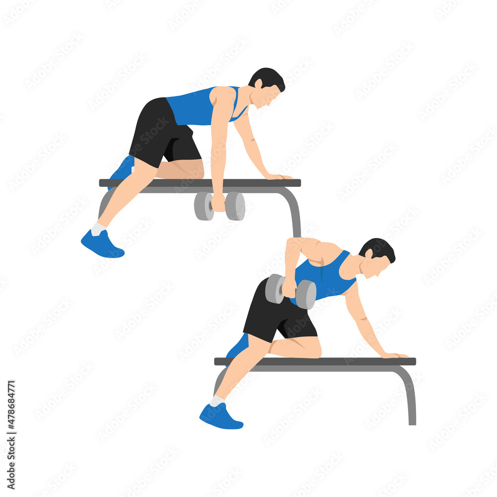 Man doing Single arm bent over row exercise. Flat vector illustration ...