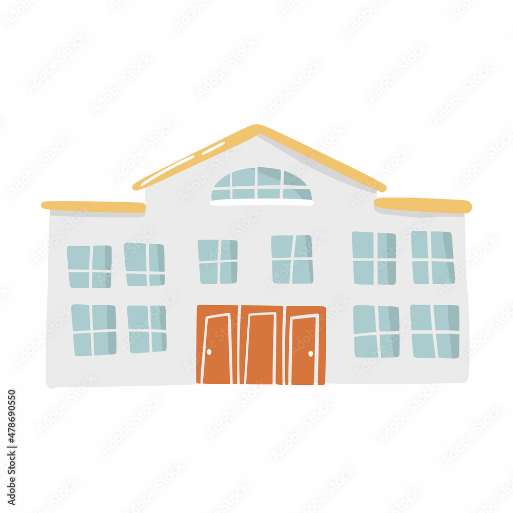 Cute doodle school building in hand drawn style, design children ...