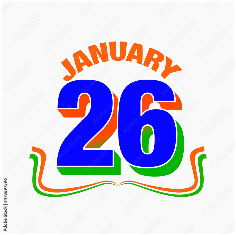 January 26 icon. Happy Republic day of india. 26 number indian flag ...