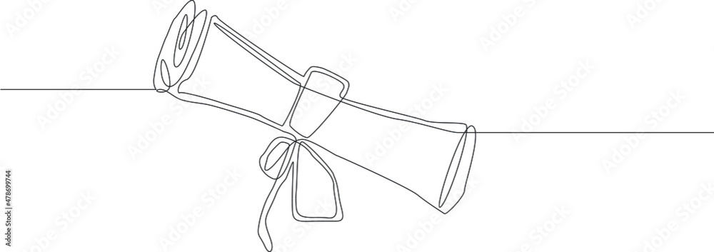Single continuous line drawing a certificate of graduation. concept one ...
