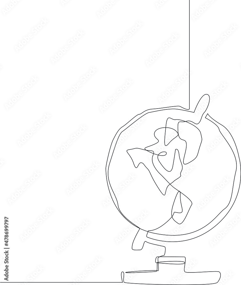 Single continuous line drawing a globe map of earth. Concept one line ...