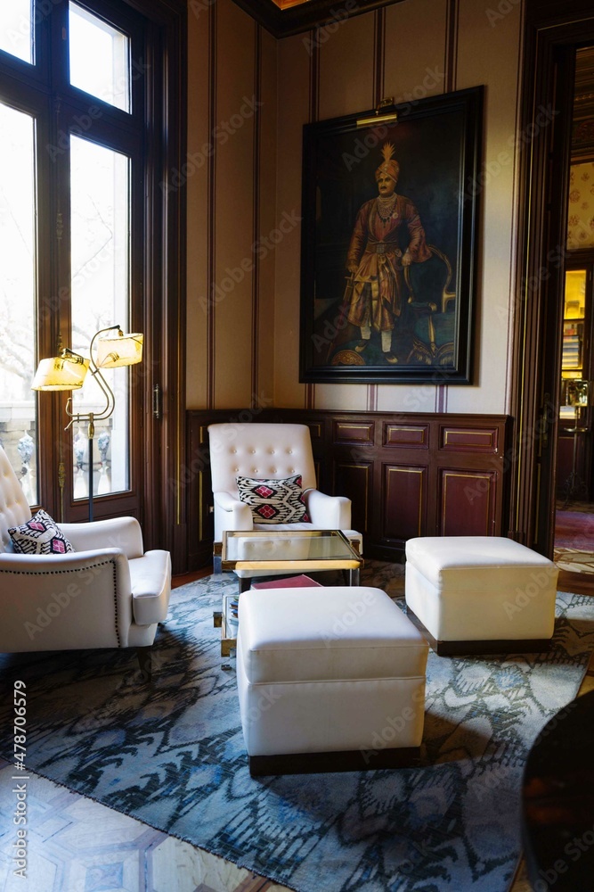 Retro luxury hotel interior design of reading room Stock Photo | Adobe ...