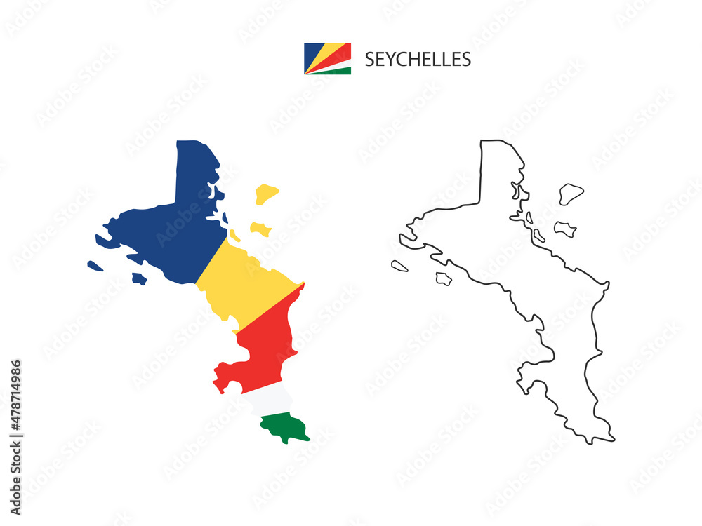 Seychelles map city vector divided by outline simplicity style. Have 2 versions, black thin line ...