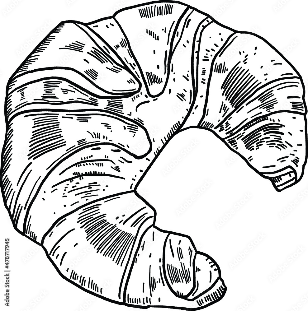 Croissant Bakery Pastry bread cafe Hand drawn Line art Food ...