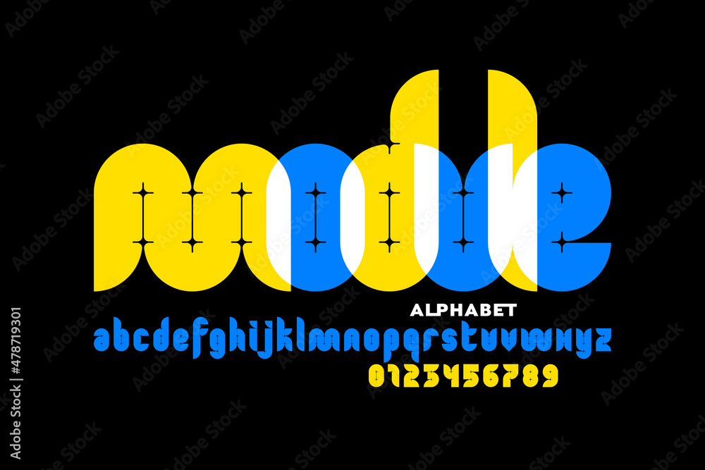 Modular style font, alphabet letters and numbers, vector illustration ...