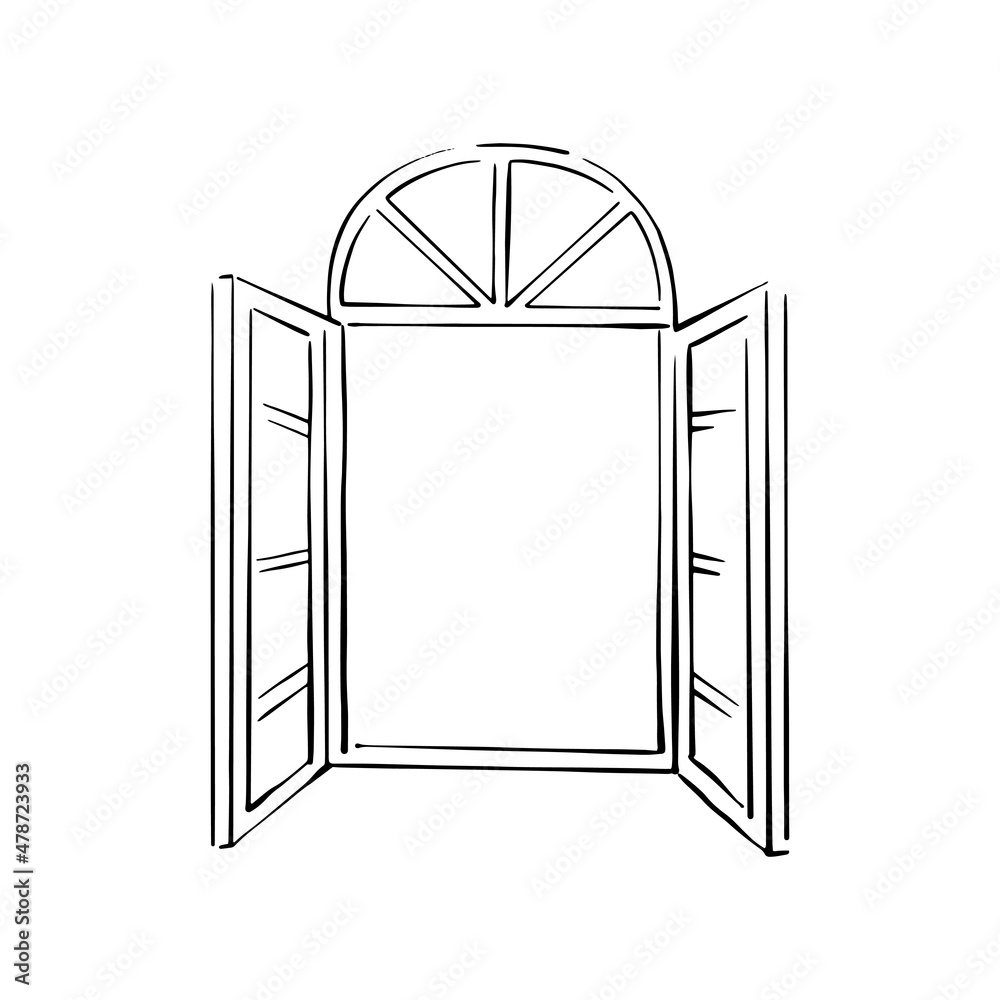 Open window sketch. Element of architecture. Vector hand-drawn ...