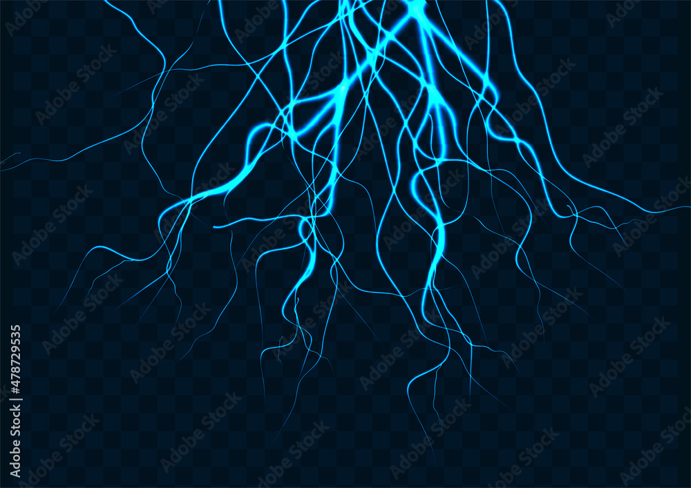 3d realistic background. Lightning effect of storm in the sky. Blue ...
