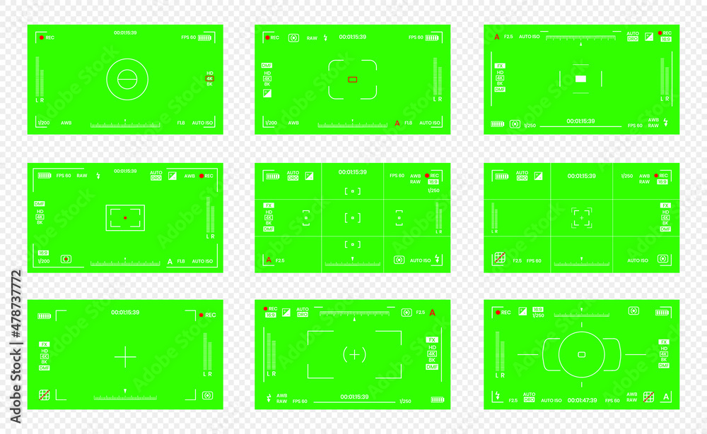 Green colored chroma key camera rec frame viewfinder overlay background ...