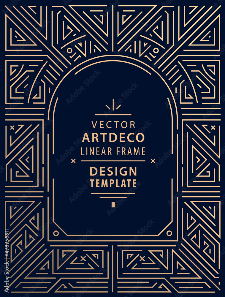 Vector arch art deco line border. Modern arabic gold frame, decorative ...