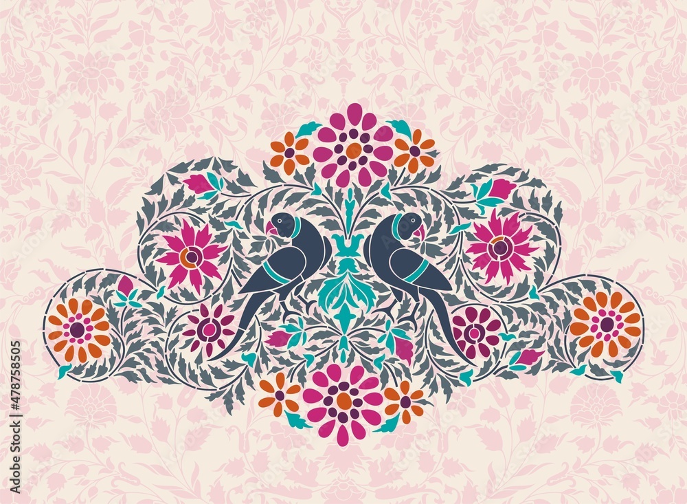 parrot, feathers , traditional wedding card design, royal India Stock ...