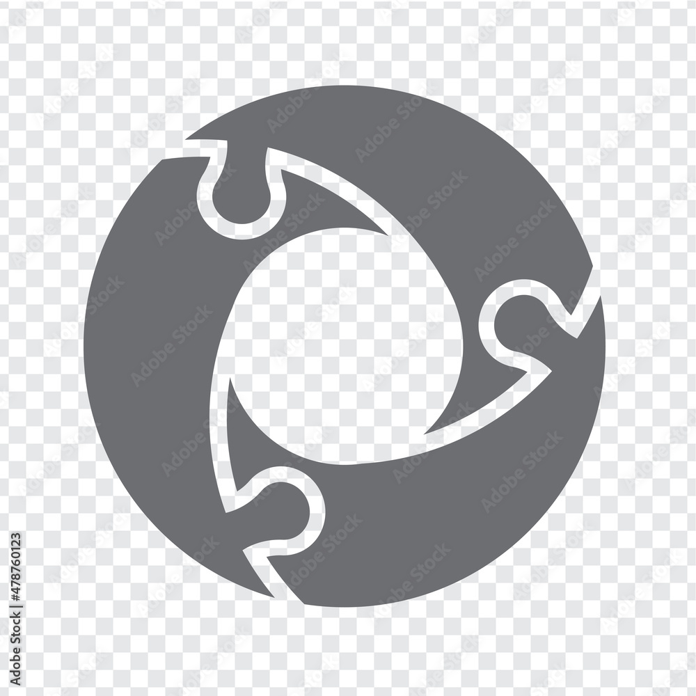 Simple icon circle puzzle in gray. Simple icon puzzle of the three ...