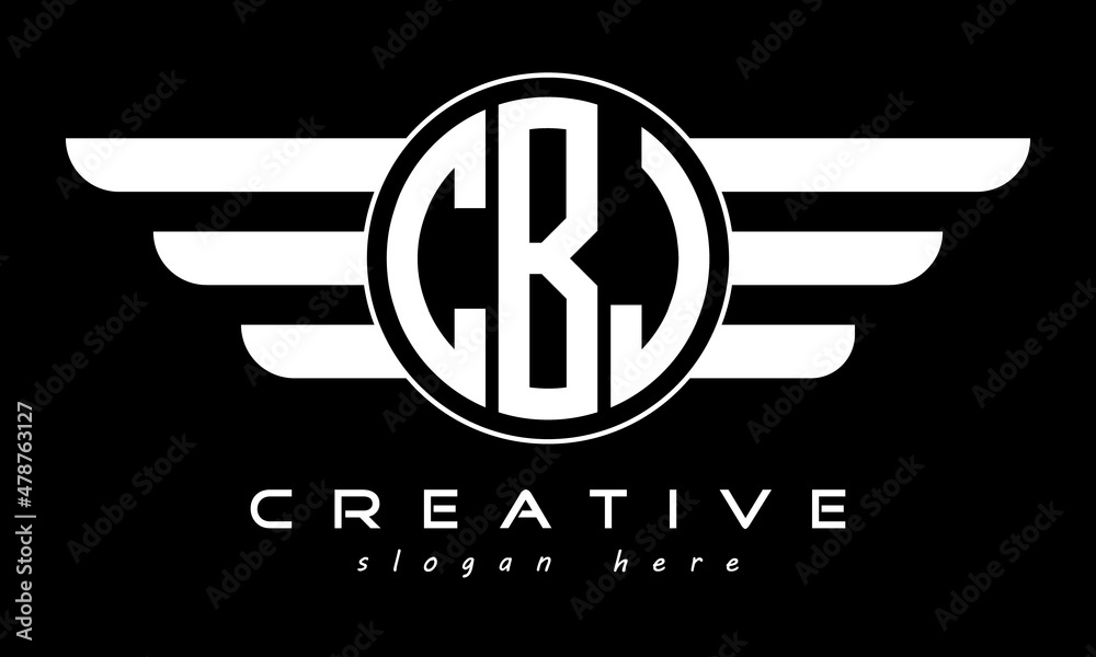 CBJ three letter monogram type circle letter logo with wings vector ...