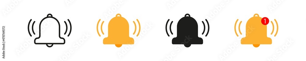 Bell notification icon. Set of alarm vector icons bells ringing. New ...