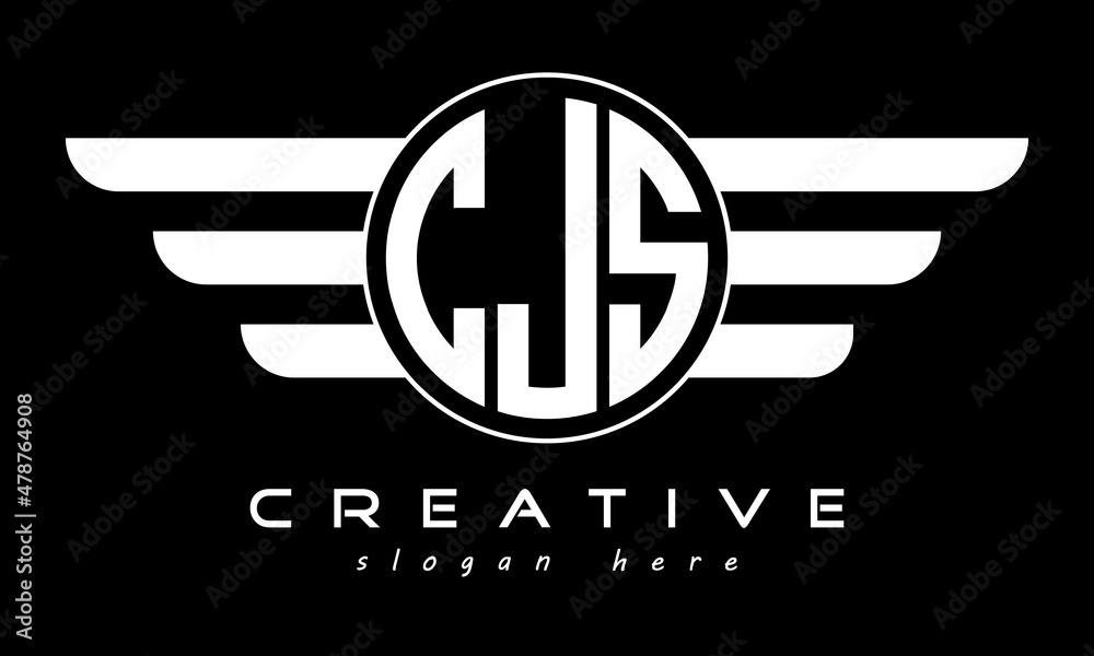 CJS three letter monogram type circle letter logo with wings vector ...