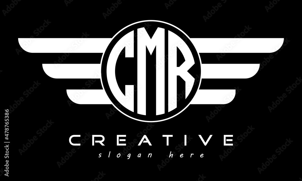 CMR three letter monogram type circle letter logo with wings vector ...