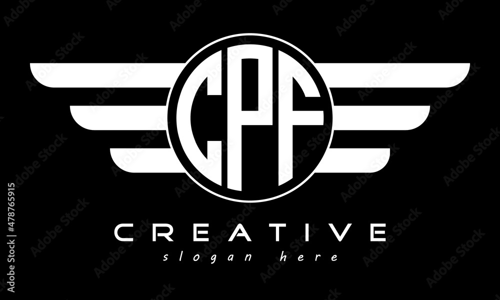 CPF three letter monogram type circle letter logo with wings vector ...