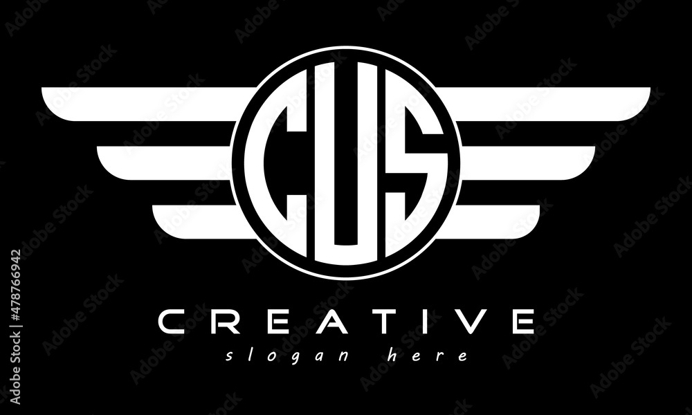 CUS three letter monogram type circle letter logo with wings vector ...