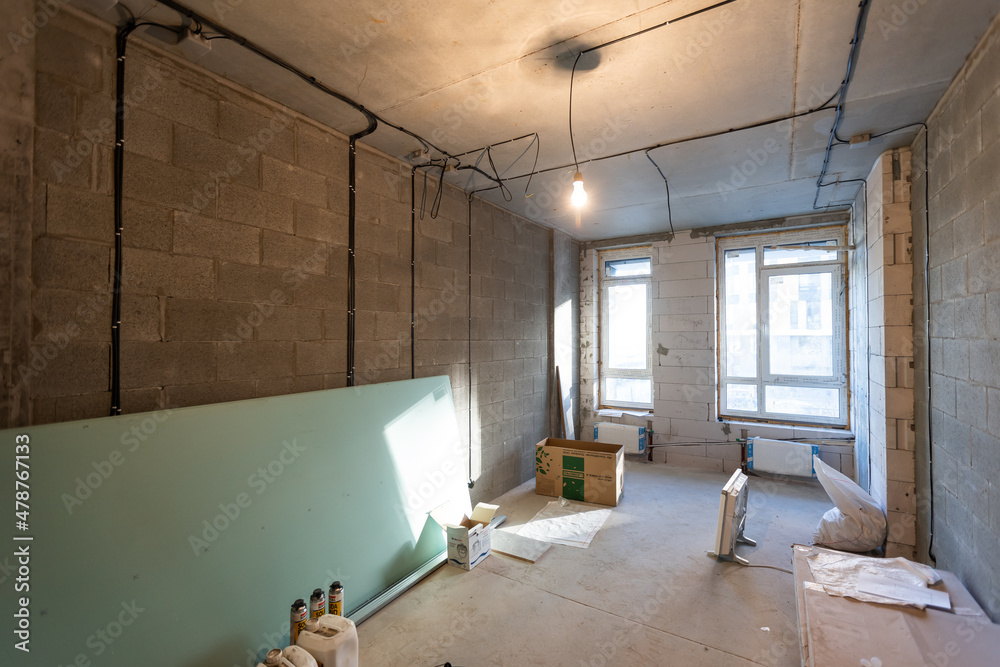 Working process of installing metal frames for plasterboard -drywall ...