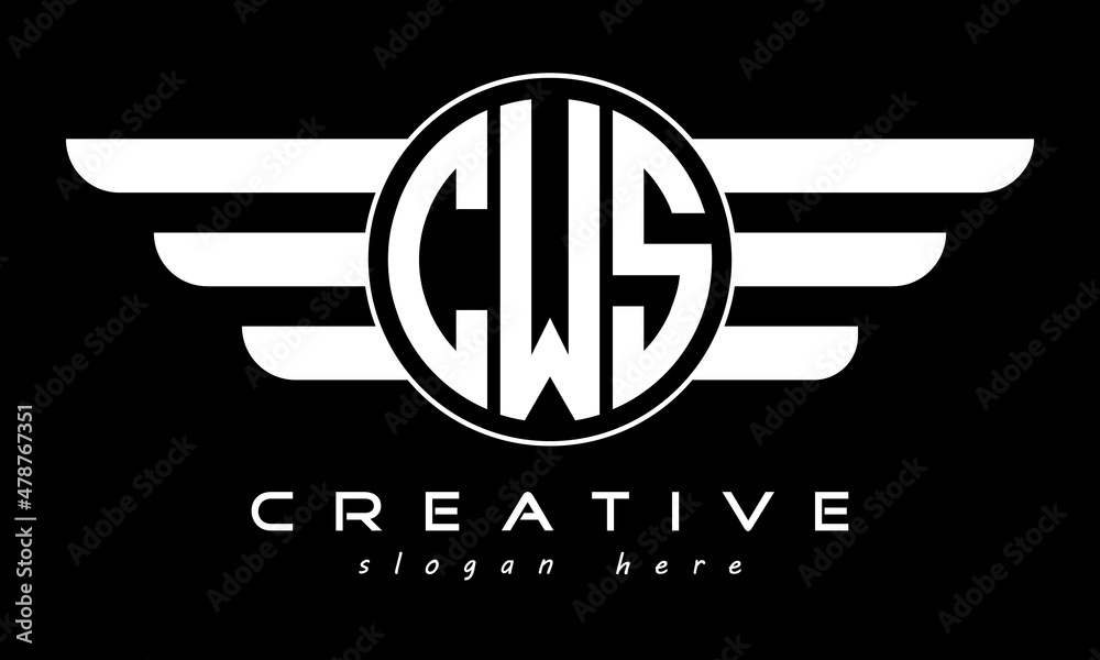 CWS three letter monogram type circle letter logo with wings vector ...