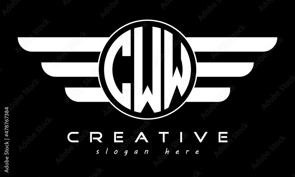 CWW three letter monogram type circle letter logo with wings vector ...