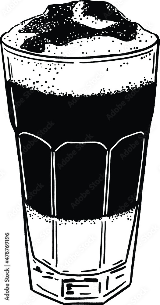 Iced Latte Coffee Milk froth Cafe menu Hand drawn line art Illustration ...