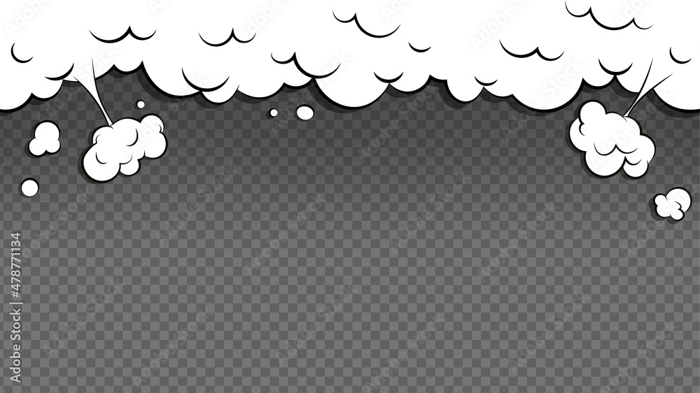Cartoon puff cloud frame on transparent background. Boom, pow effect. Explosion with puffs of ...